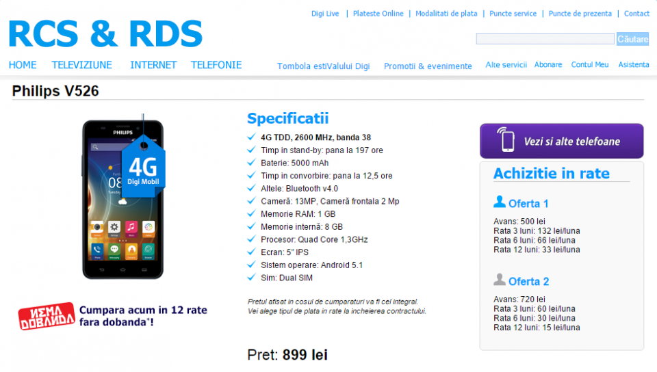 Philips V526 - telefon compatibil cu 4G-ul Digi Mobil, baterie de 5000 mAh
