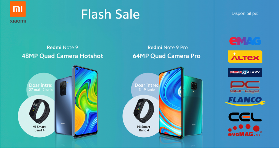 Flash sale de la Xiaomi pentru Redmi Note 9 și Redmi Note 9 Pro (eMAG ...