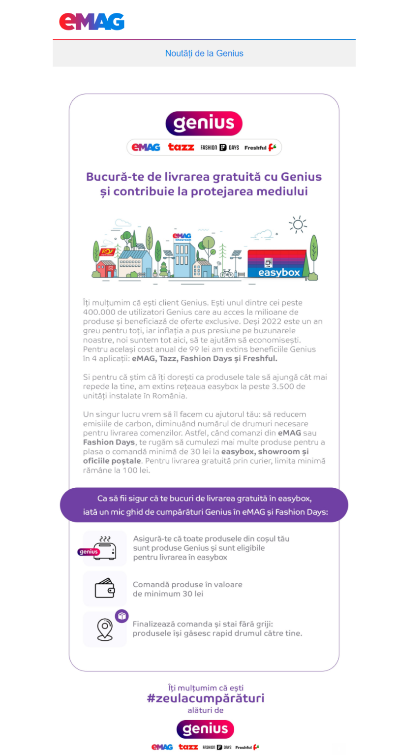 eMAG Genius: Livrarea gratuită la easybox este valabilă pentru comenzi ...