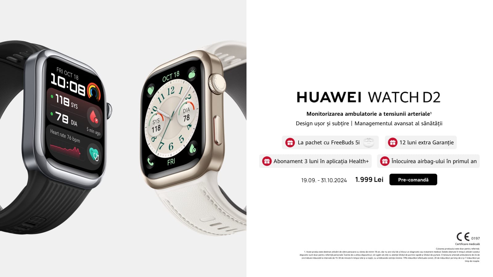 Huawei Watch D2, ceasul cu senzor EKG şi monitorizare a tensiunii ...
