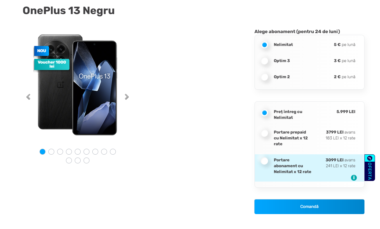 OnePlus 13 în oferta Digi Mobil - 4999 lei cu voucher de 1000 lei și ...